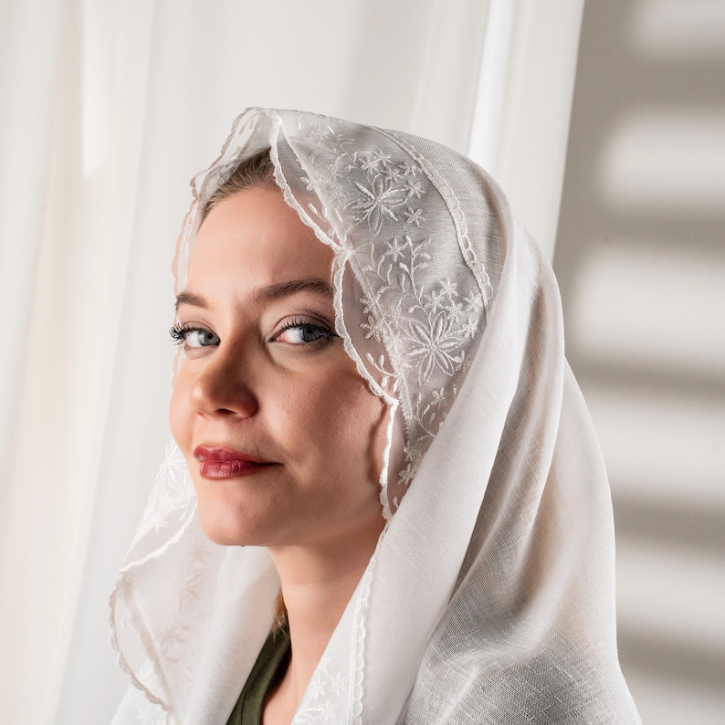 Ivory Linen Veil, Catholic Veil for Mass, Cathedral Veil, Bridal Veil ...