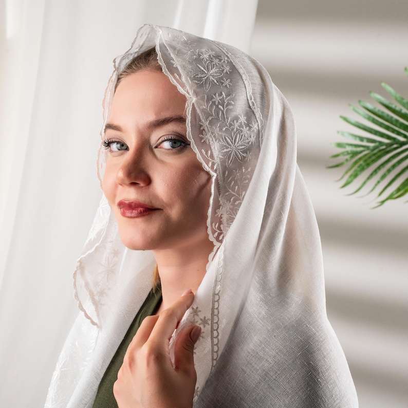 Ivory Linen Veil, Catholic Veil for Mass, Cathedral Veil, Bridal Veil ...