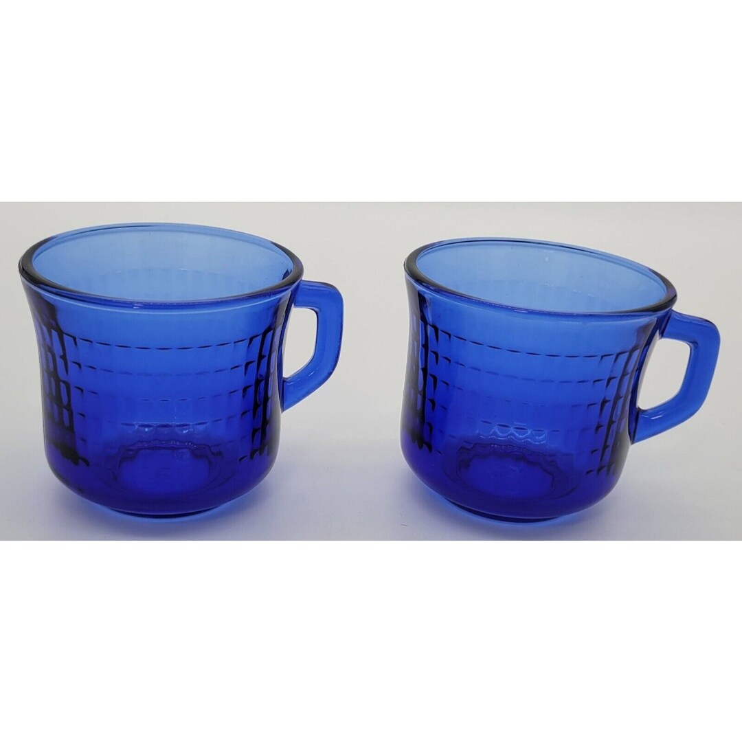 Vintage 2 Fortecrisa Mexico Cobalt Blue Waffle Pattern 8oz Glass Coffee ...