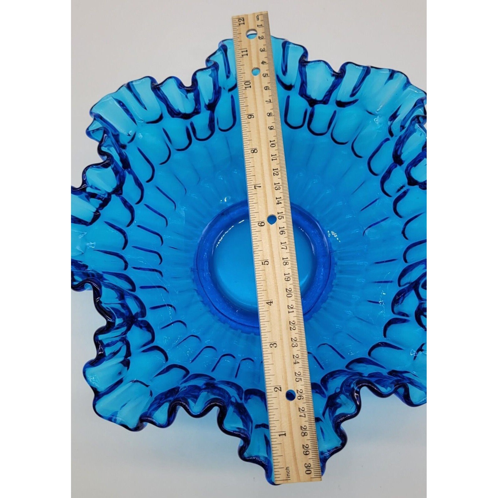 Vintage Fenton Cobalt Blue Glass Thumbprint Ruffled Crimpled 12 Bowl - Etsy