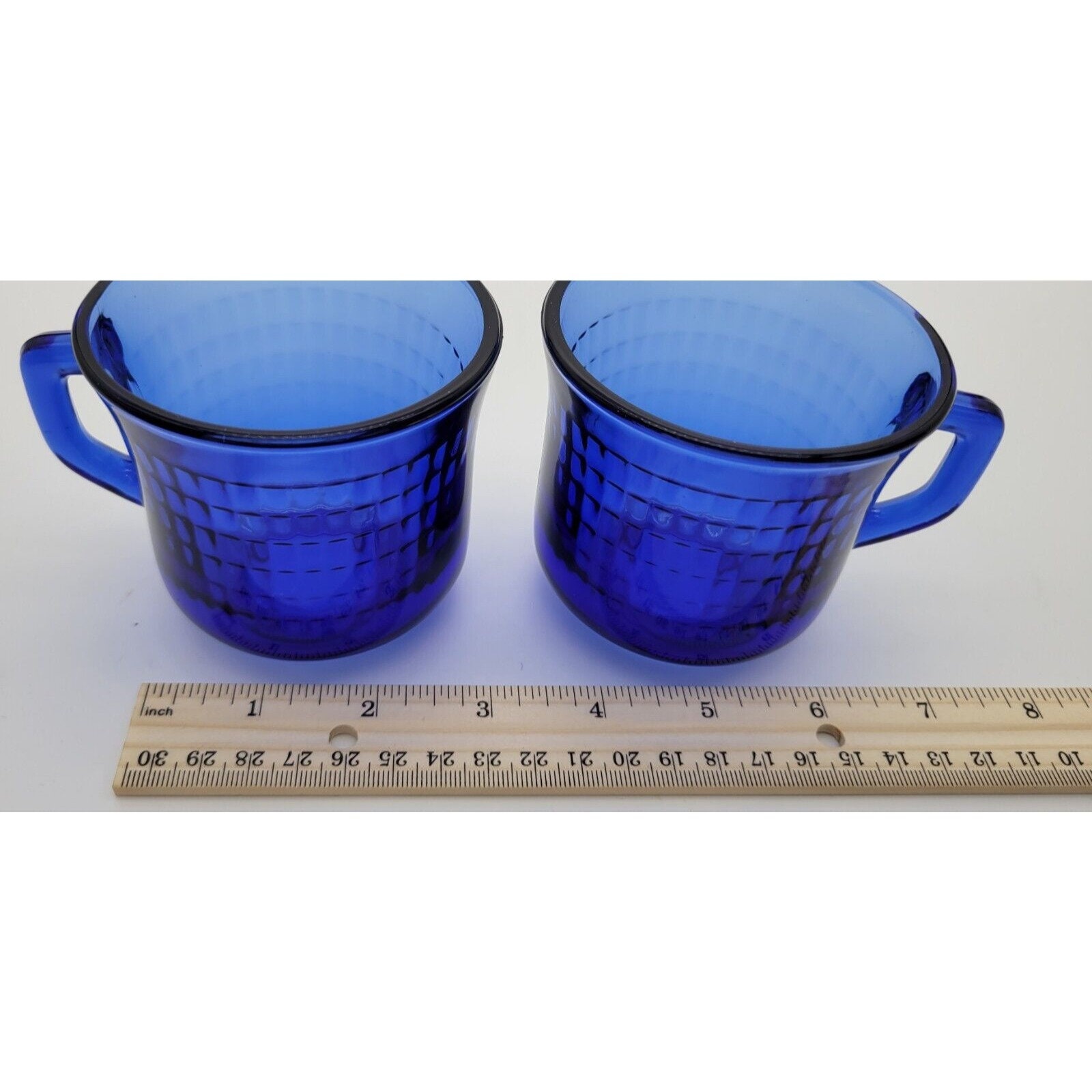 Vintage 2 Fortecrisa Mexico Cobalt Blue Waffle Pattern 8oz Glass Coffee ...