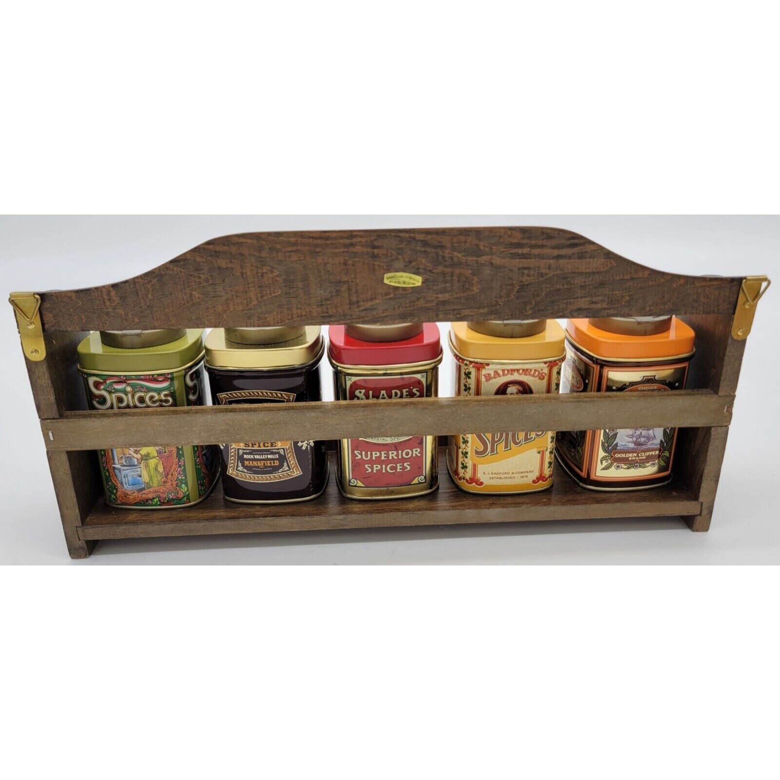 Vintage in Box Case Wooden Spice Rack With 5 Decorative Metal - Etsy