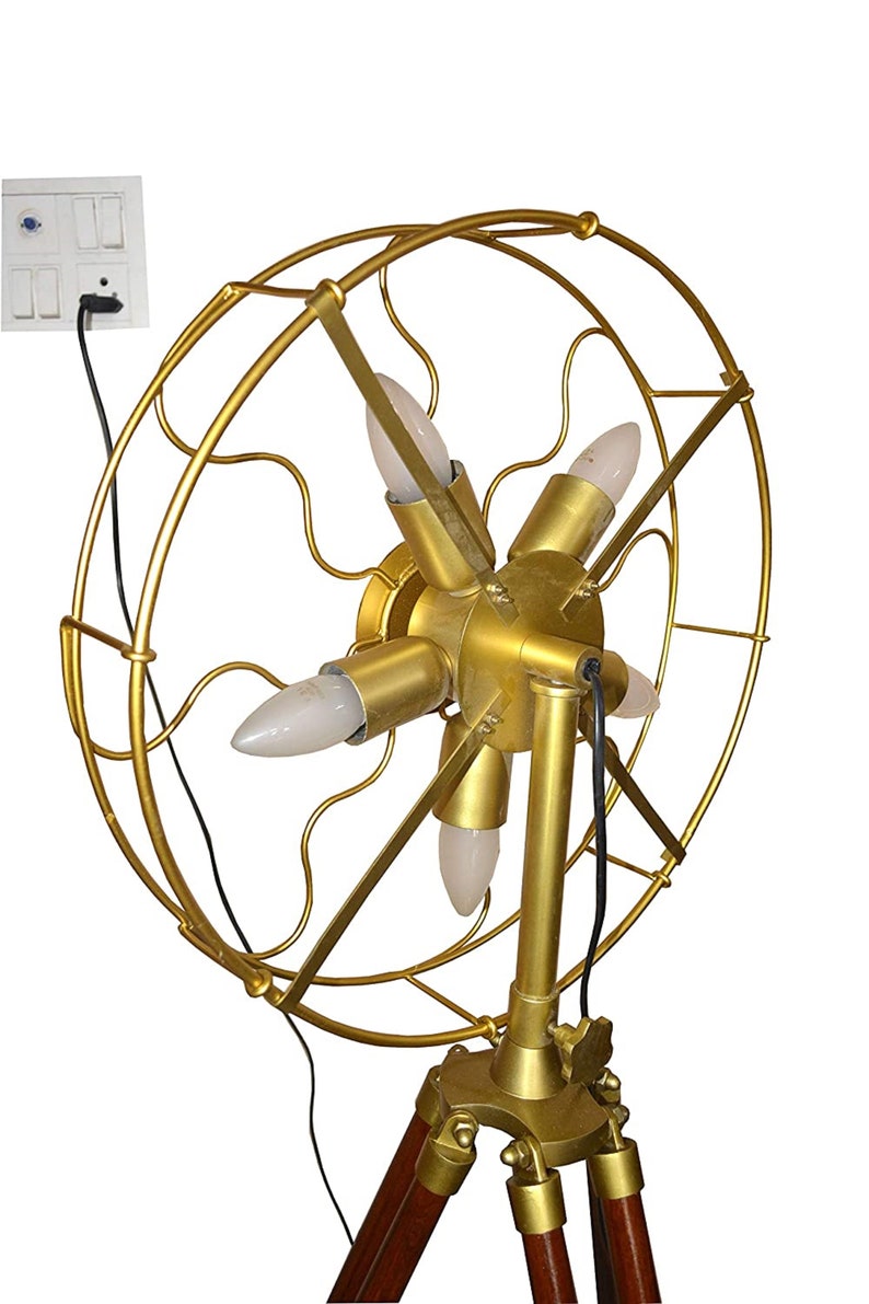 Brass Wood Fan Light With Tripod Stand Floor Lamp Fan Decor - Etsy