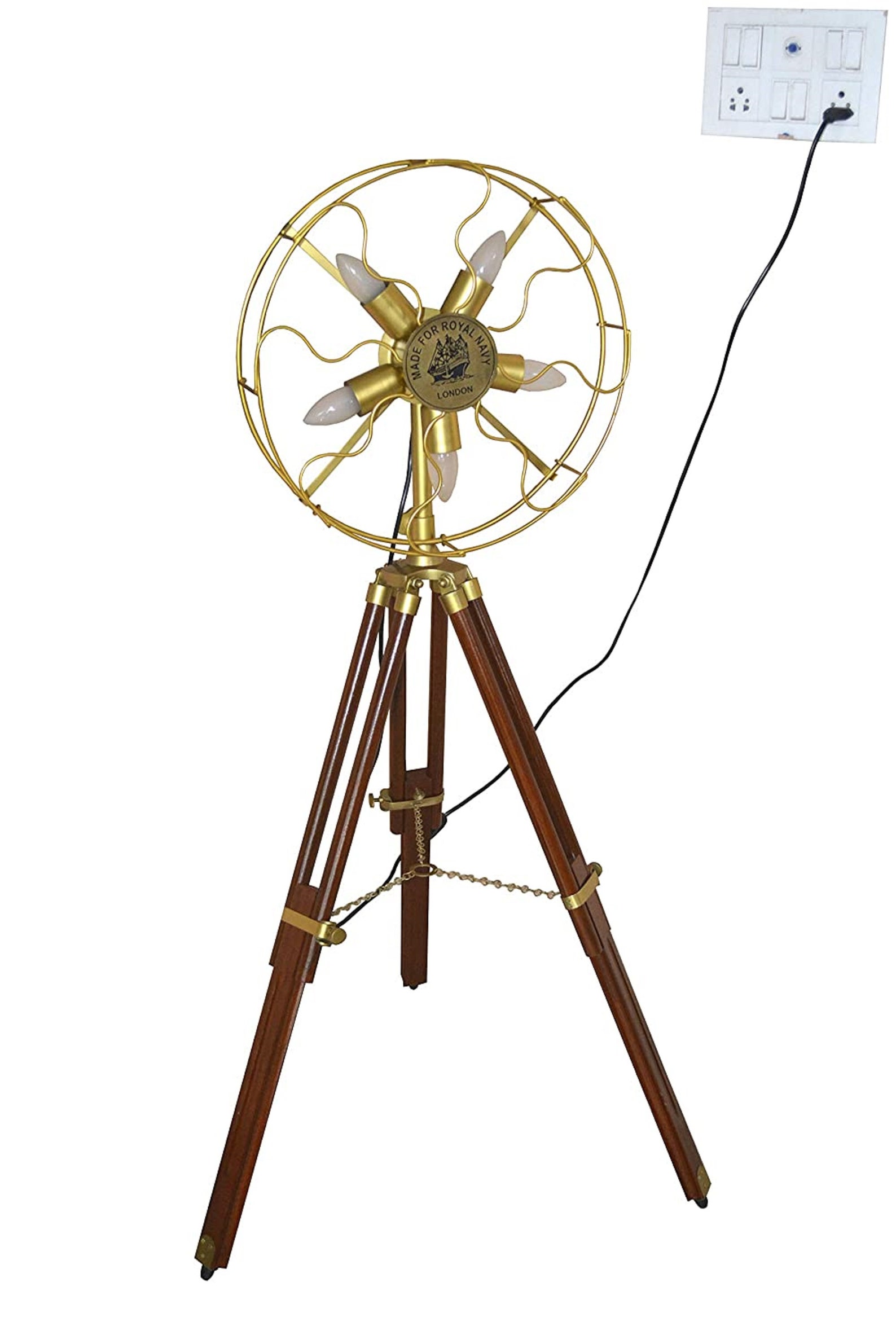 Brass Wood Fan Light With Tripod Stand Floor Lamp Fan Decor - Etsy