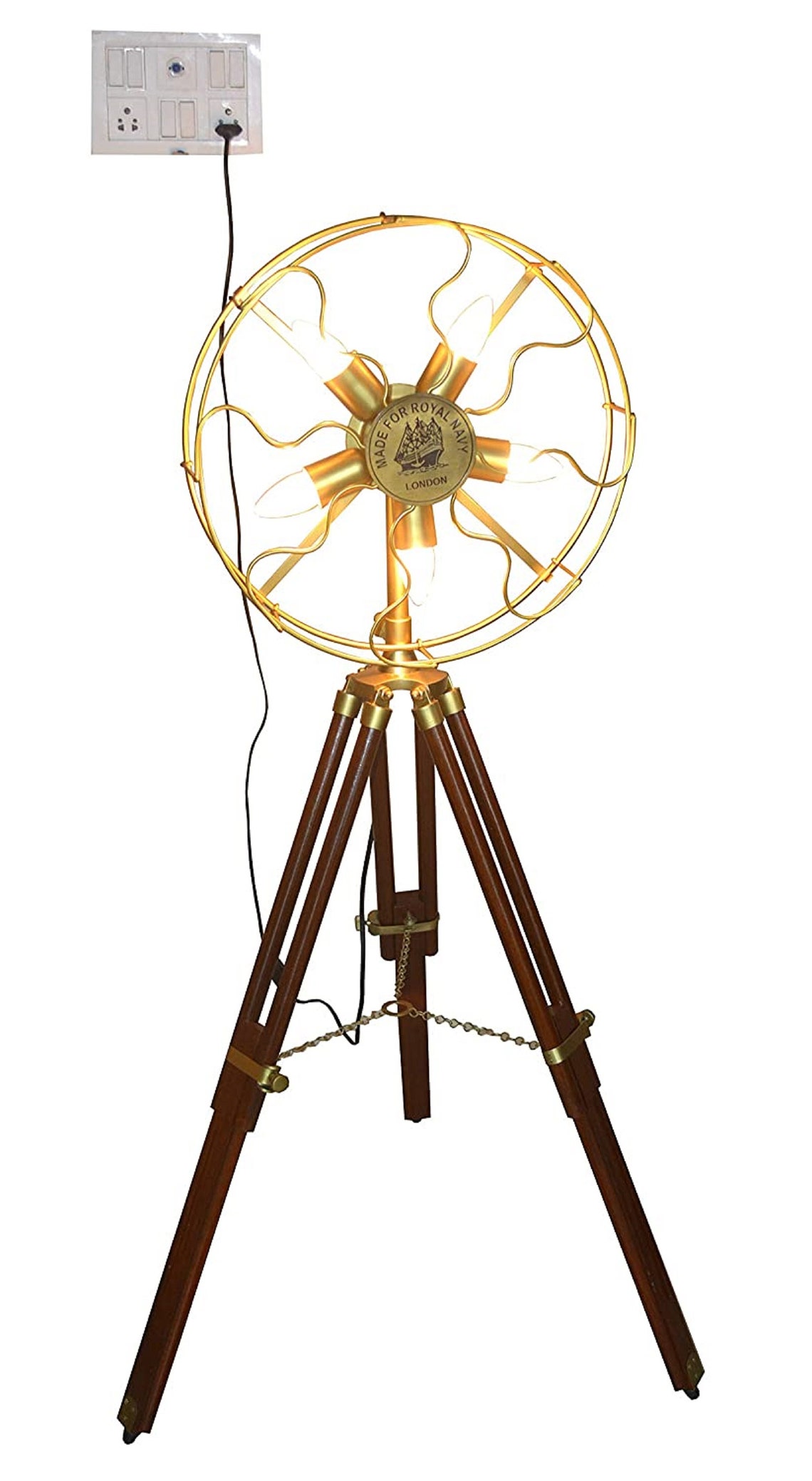 Brass Wood Fan Light With Tripod Stand Floor Lamp Fan Decor - Etsy