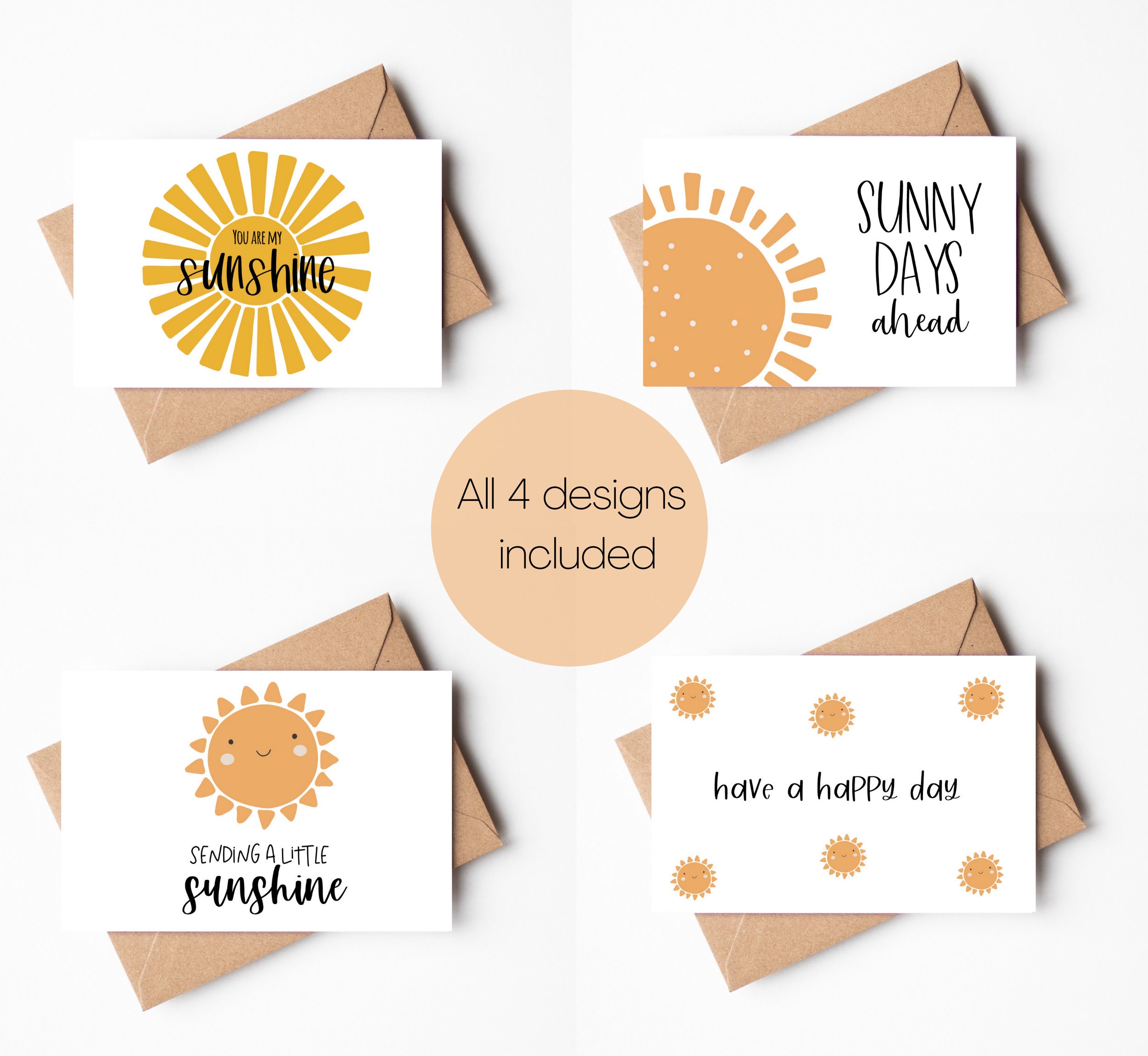 Printable Sunshine Greeting Cards Set of 4 Digital Download - Etsy