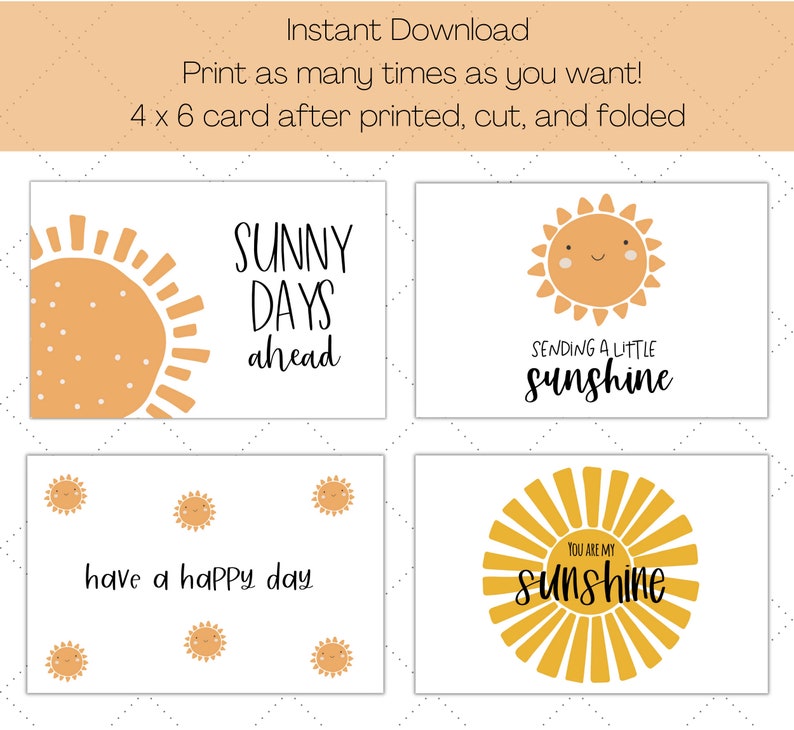 Printable Sunshine Greeting Cards Set of 4 Digital Download - Etsy