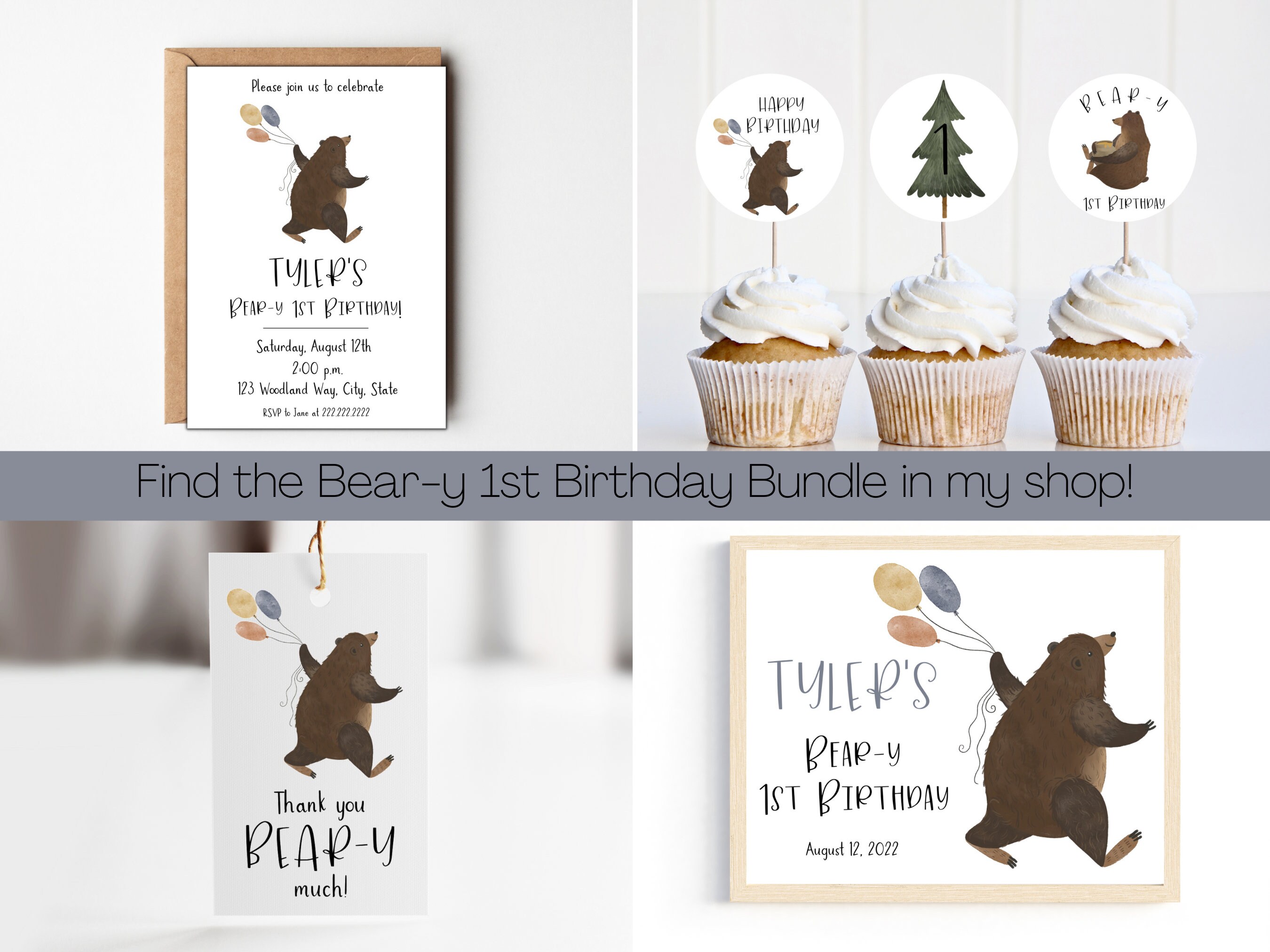 Beary 1st Birthday Party Favor Tags Bear Gift Tags Woodland - Etsy