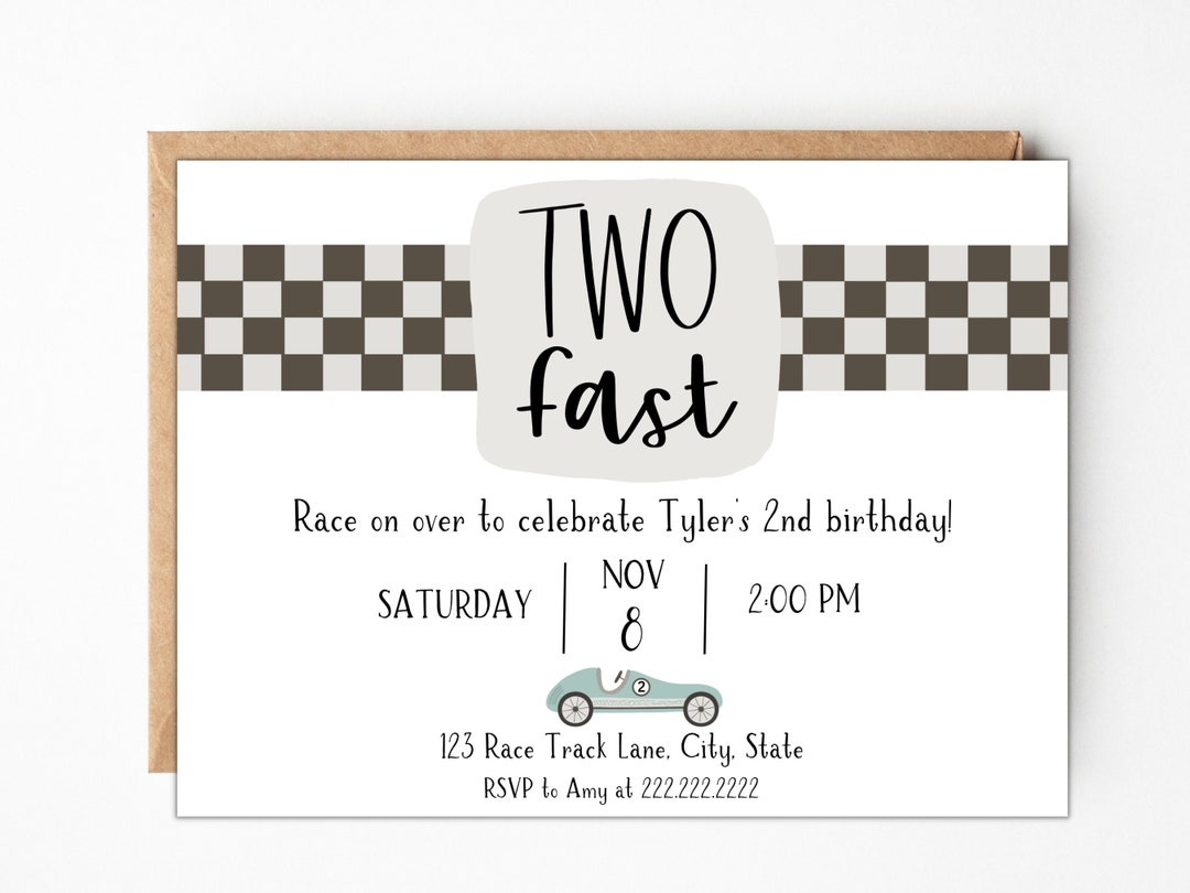 Two Fast Birthday Invitation Growing up Two Fast Birthday - Etsy