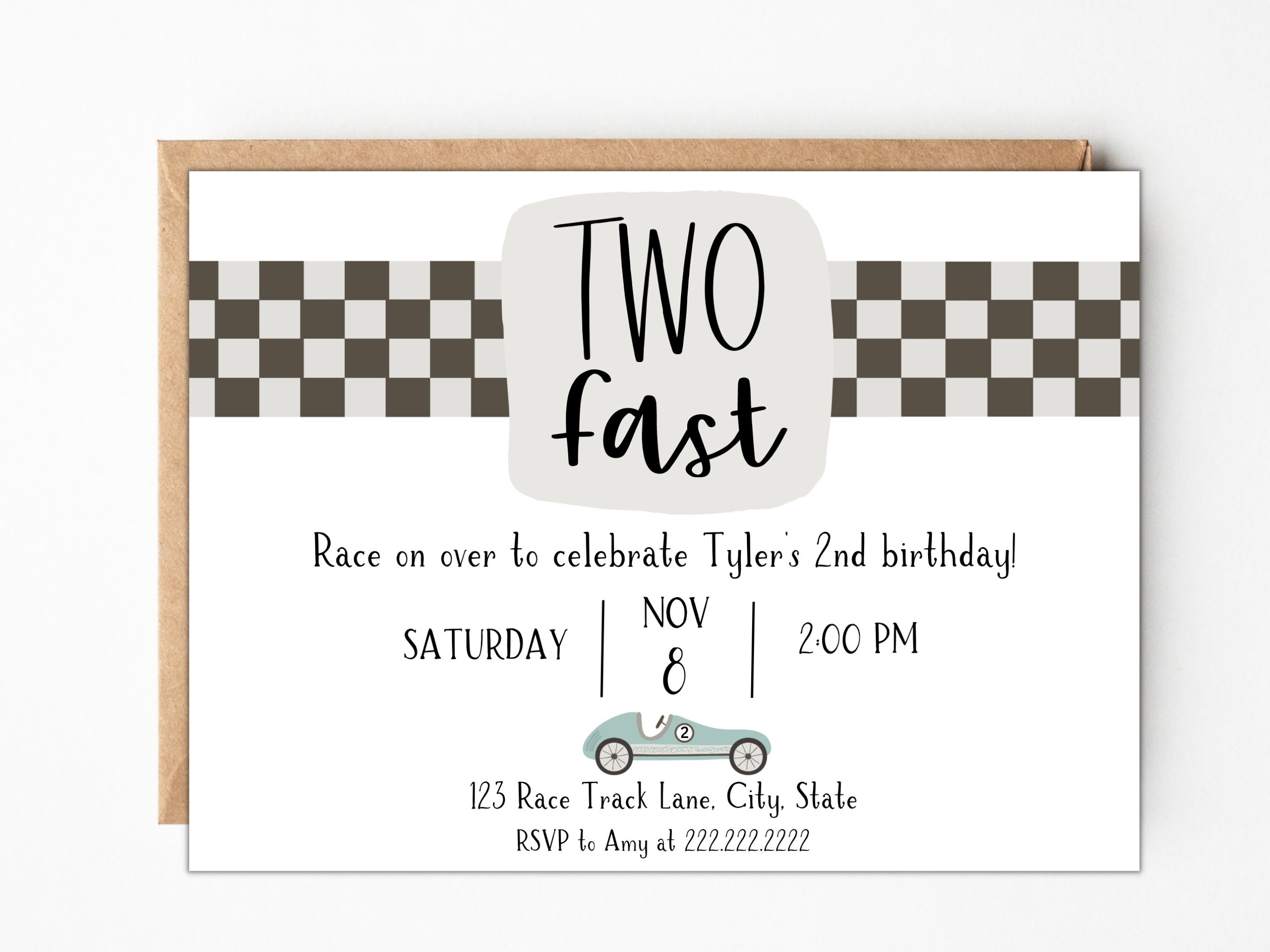 Two Fast Birthday Invitation Growing up Two Fast Birthday - Etsy