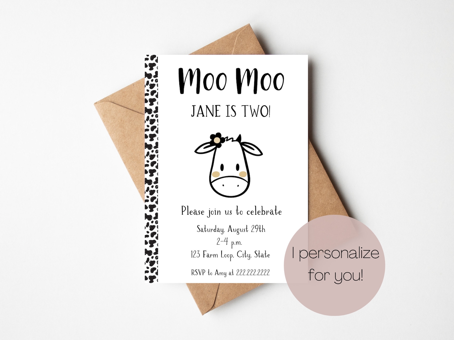 Moo Moo I'm Two Invitation Farm Birthday Invitation Girl - Etsy