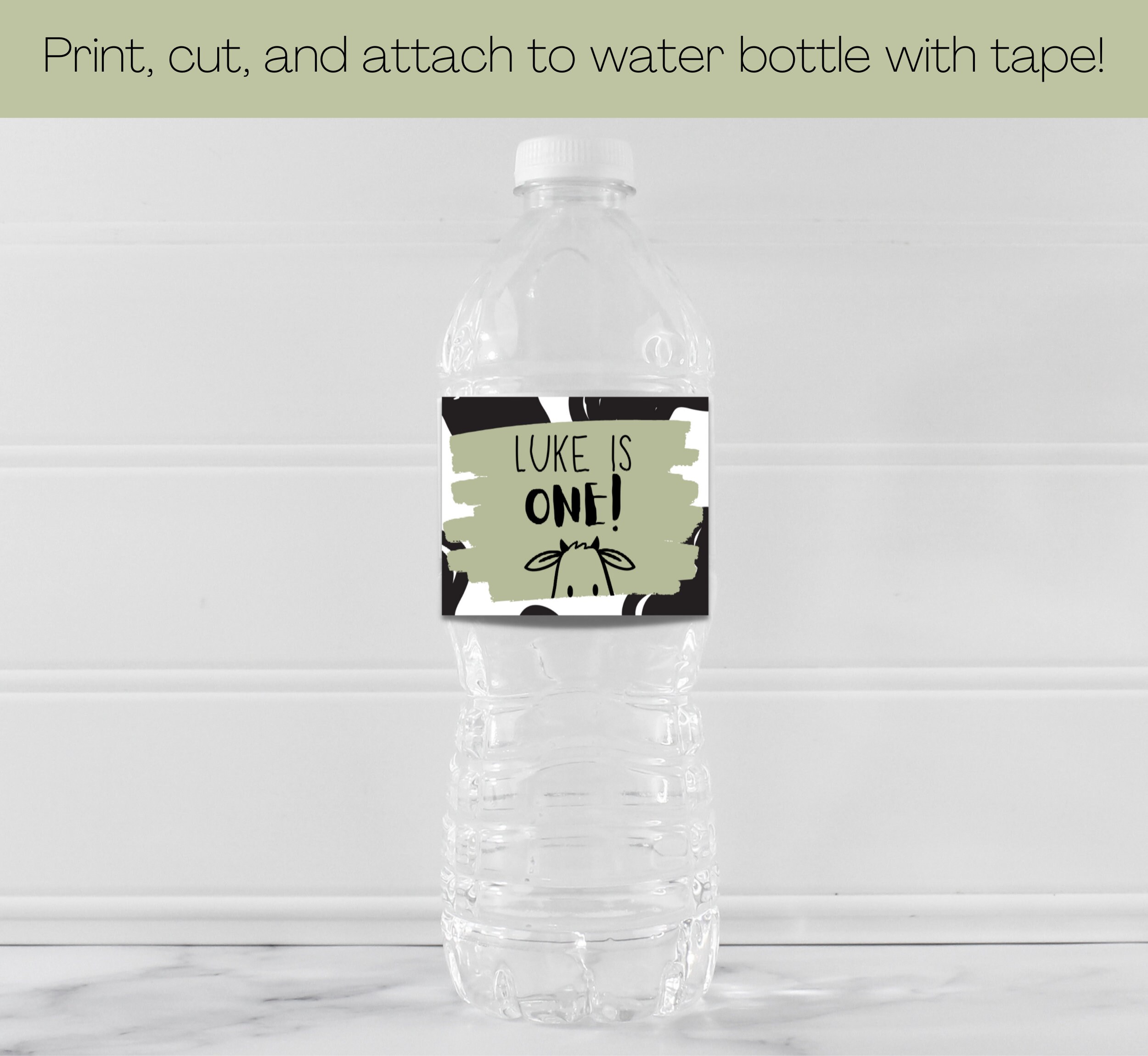 Holy Cow I m One Water Bottle Labels Cow Print Water Etsy