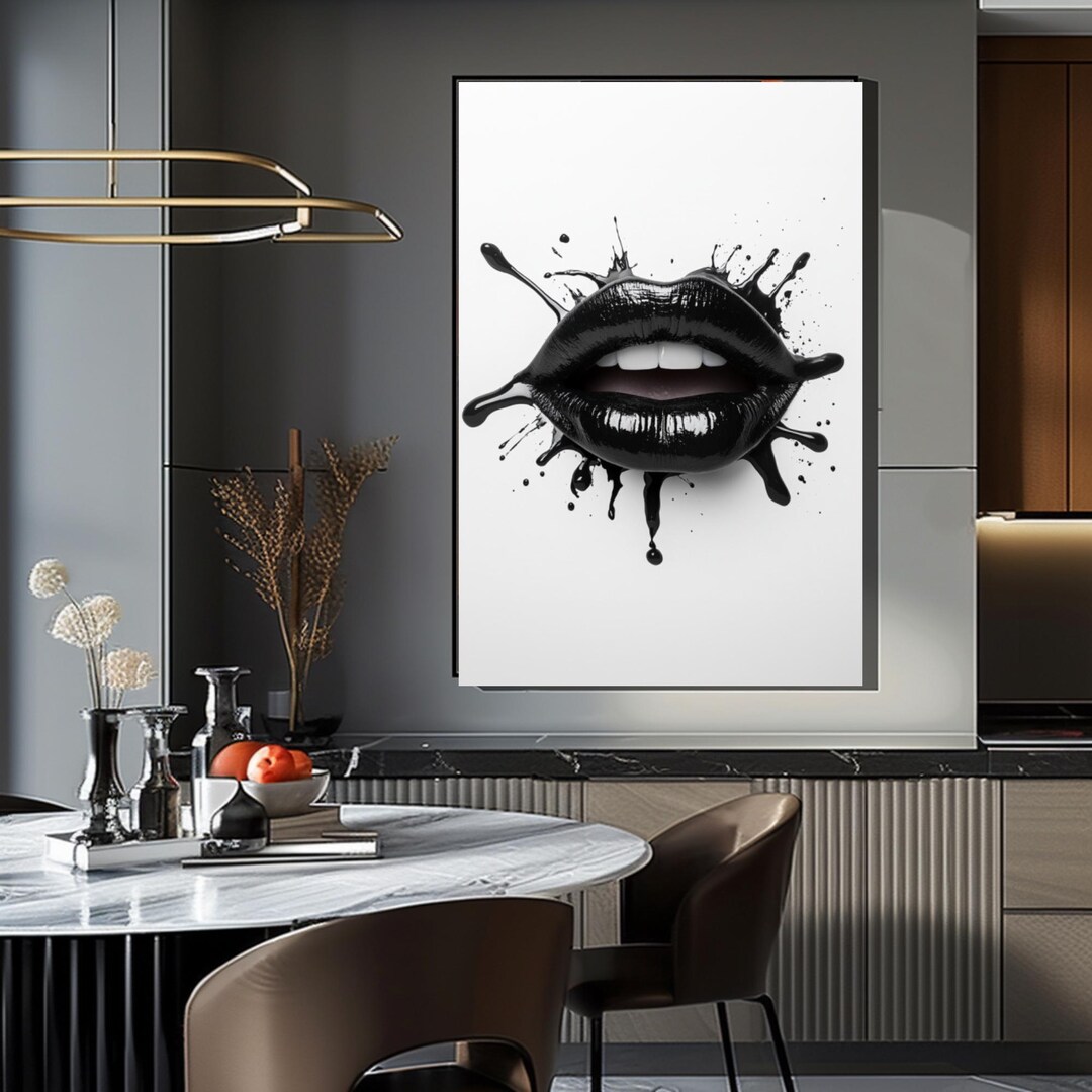 Sultry Black Lips Fashion Wall Art Digital - Lipstick Wall Art ...