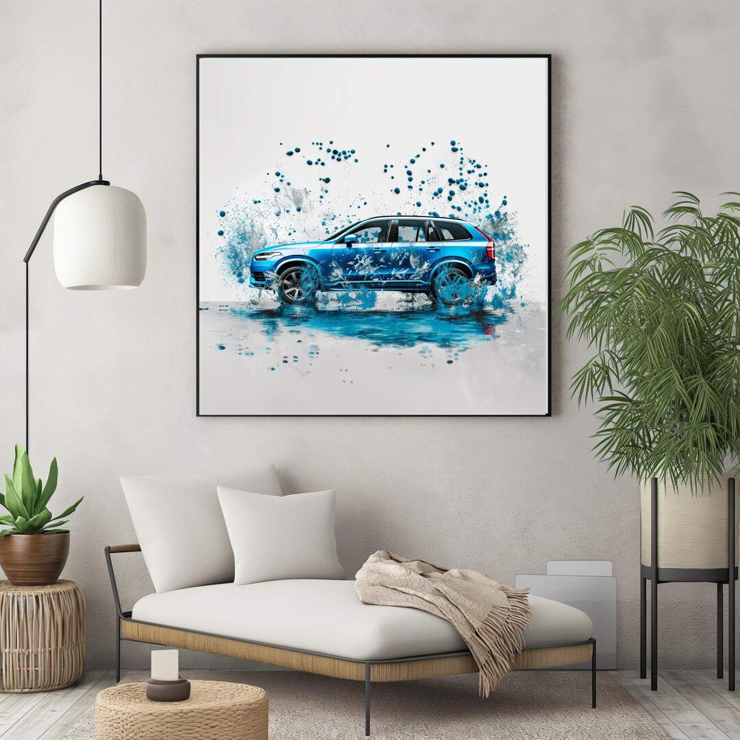Car Printable, Cyan Abstract Car Prints, Hot Cyan Car Poster, Girly Car ...