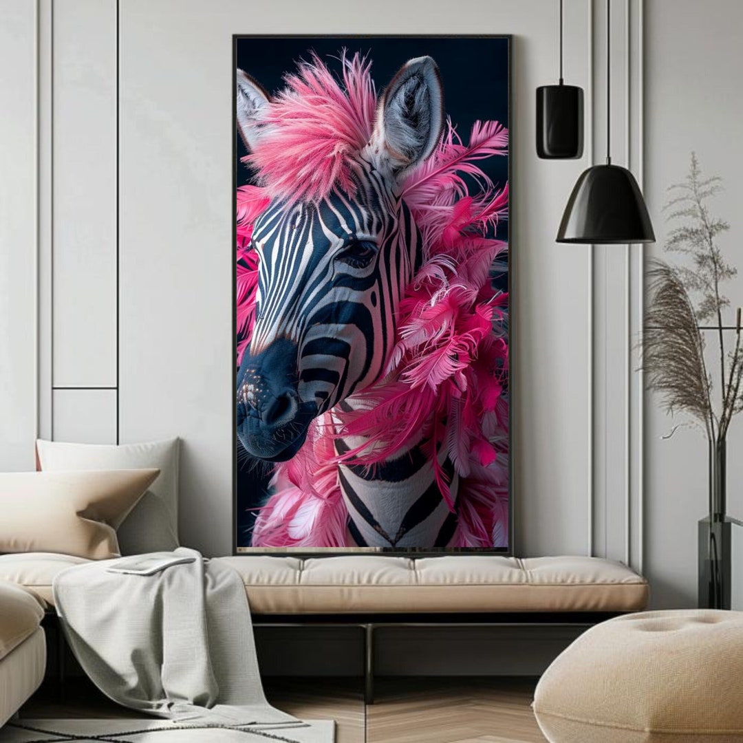 Zebra Wall Art Pop Art , Pink Zebra Wall Decor Animal Portrait Nursery ...