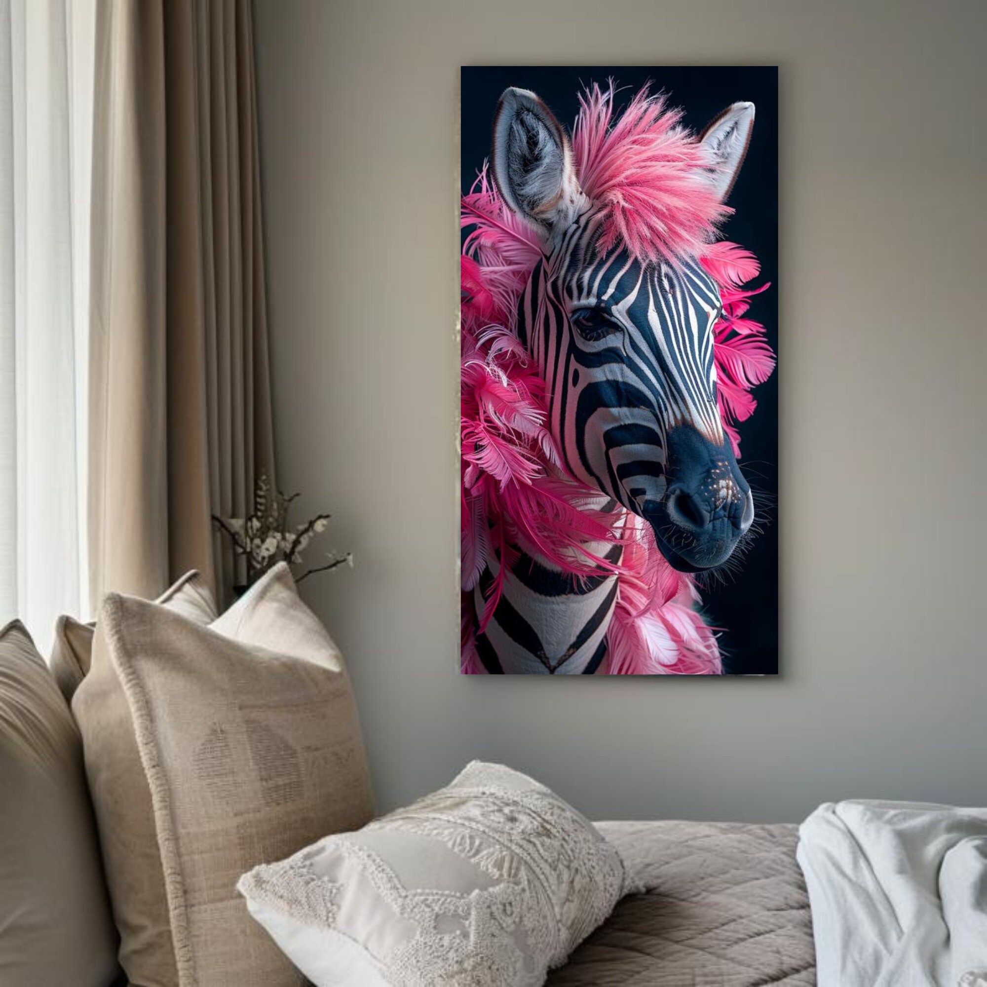 Zebra Wall Art Pop Art , Pink Zebra Wall Decor Animal Portrait Nursery ...