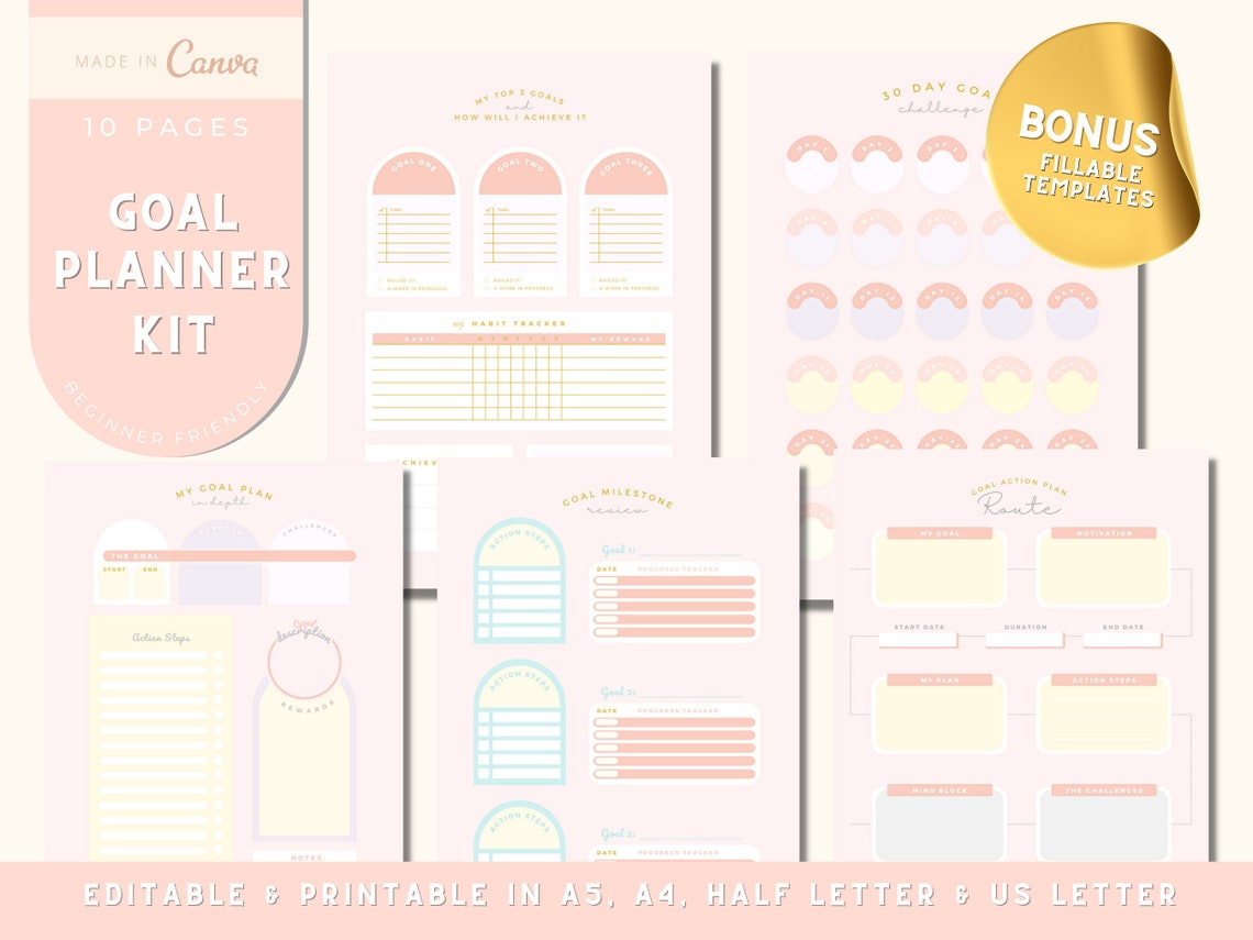 Goal Planner Kit Canva Planner Template Editable Canva - Etsy