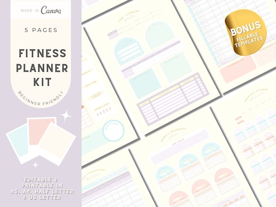 Fitness Planner Editable Canva Workout Routine Template | Etsy