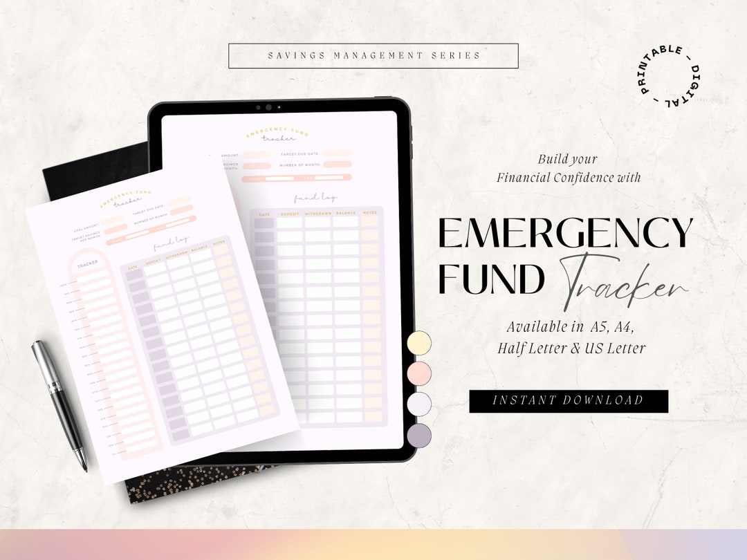 Emergency Fund Tracker Savings Planner Budget Log Record Financial ...