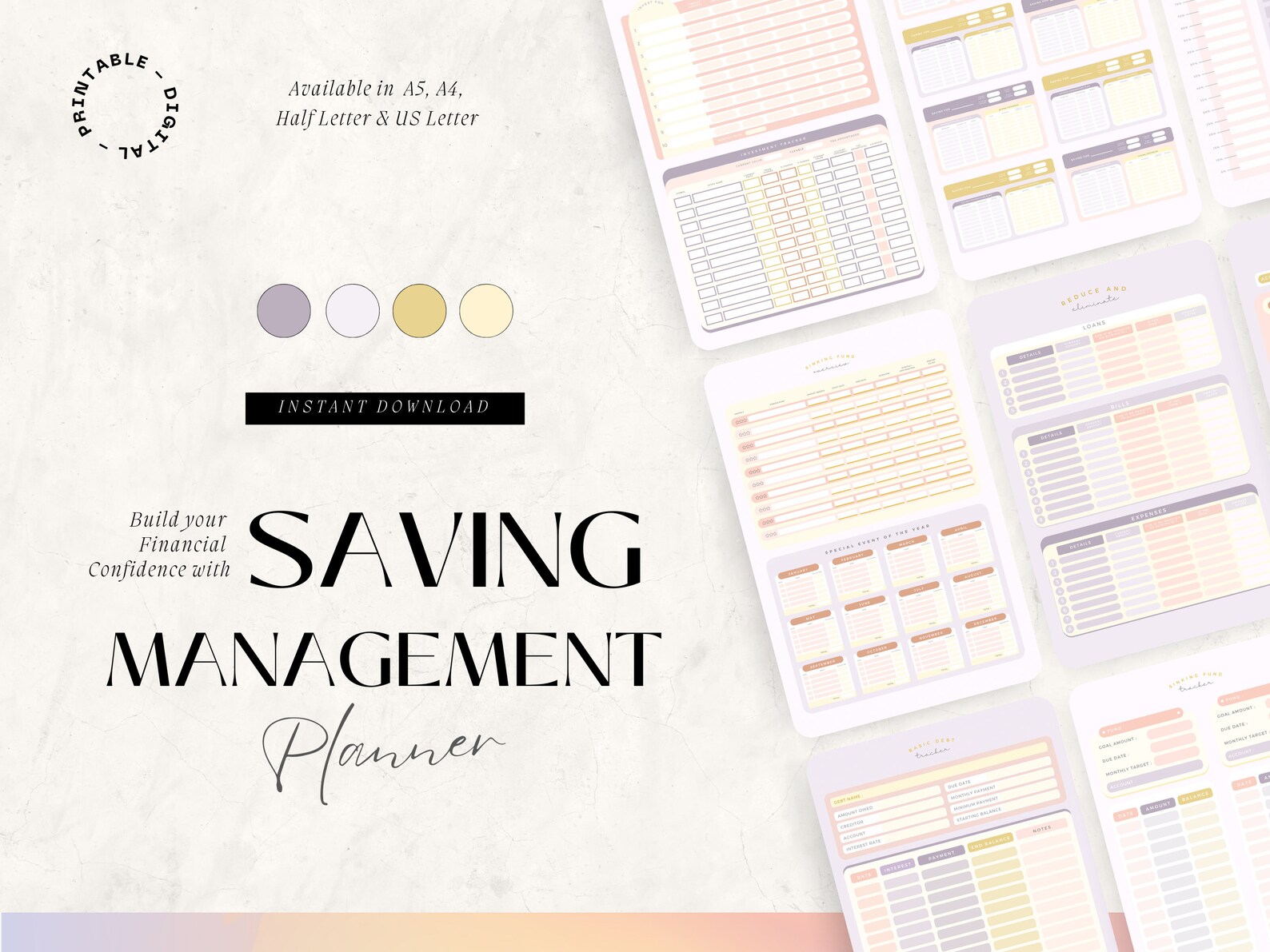 Saving Tracker Printable, Saving Planner Template Bundle, Finance ...