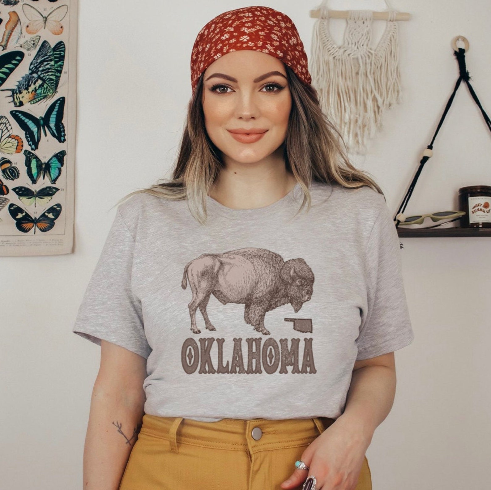 Oklahoma Bison Map Tee, Distressed Sooner State Shirt - Etsy