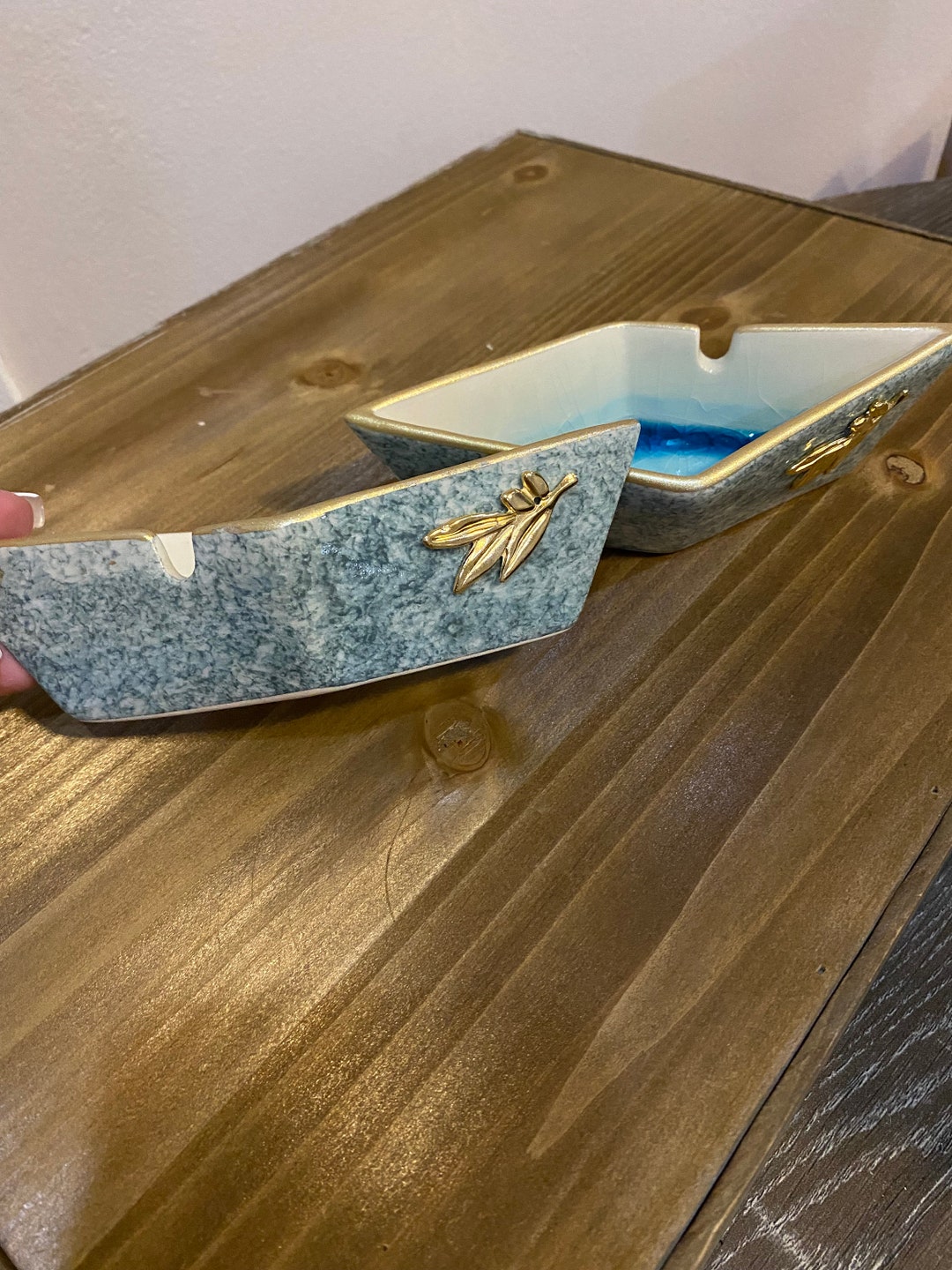Handmade in Greece, Ceramic Boat Ashtrays in Teal (olive Leaf) and Blue ...