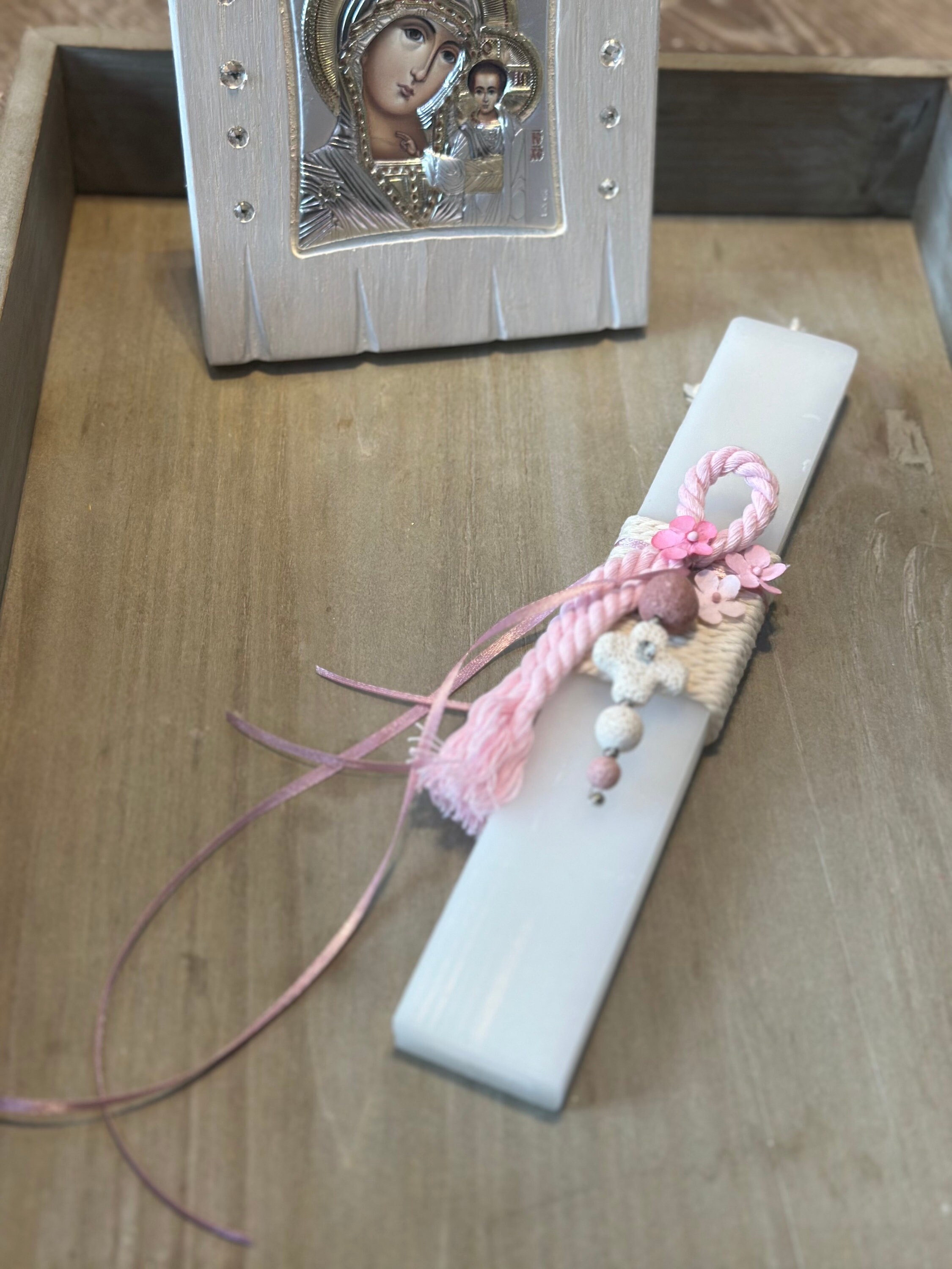 Greek Easter Candle lampada for Girls, White&pink Lampada With Cross - Etsy