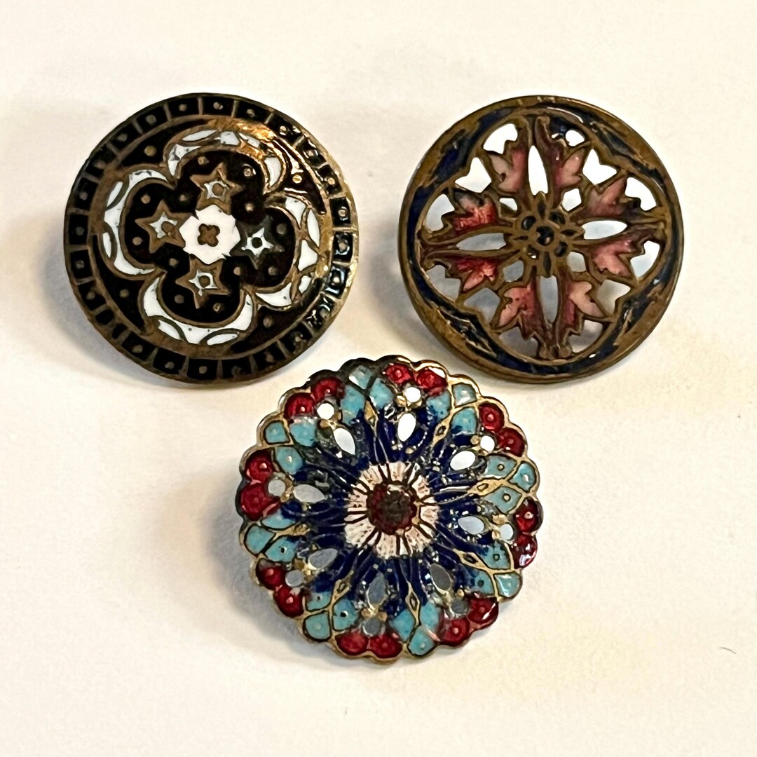 Set of 3 Small Antique Enamel Buttons. - Etsy 日本