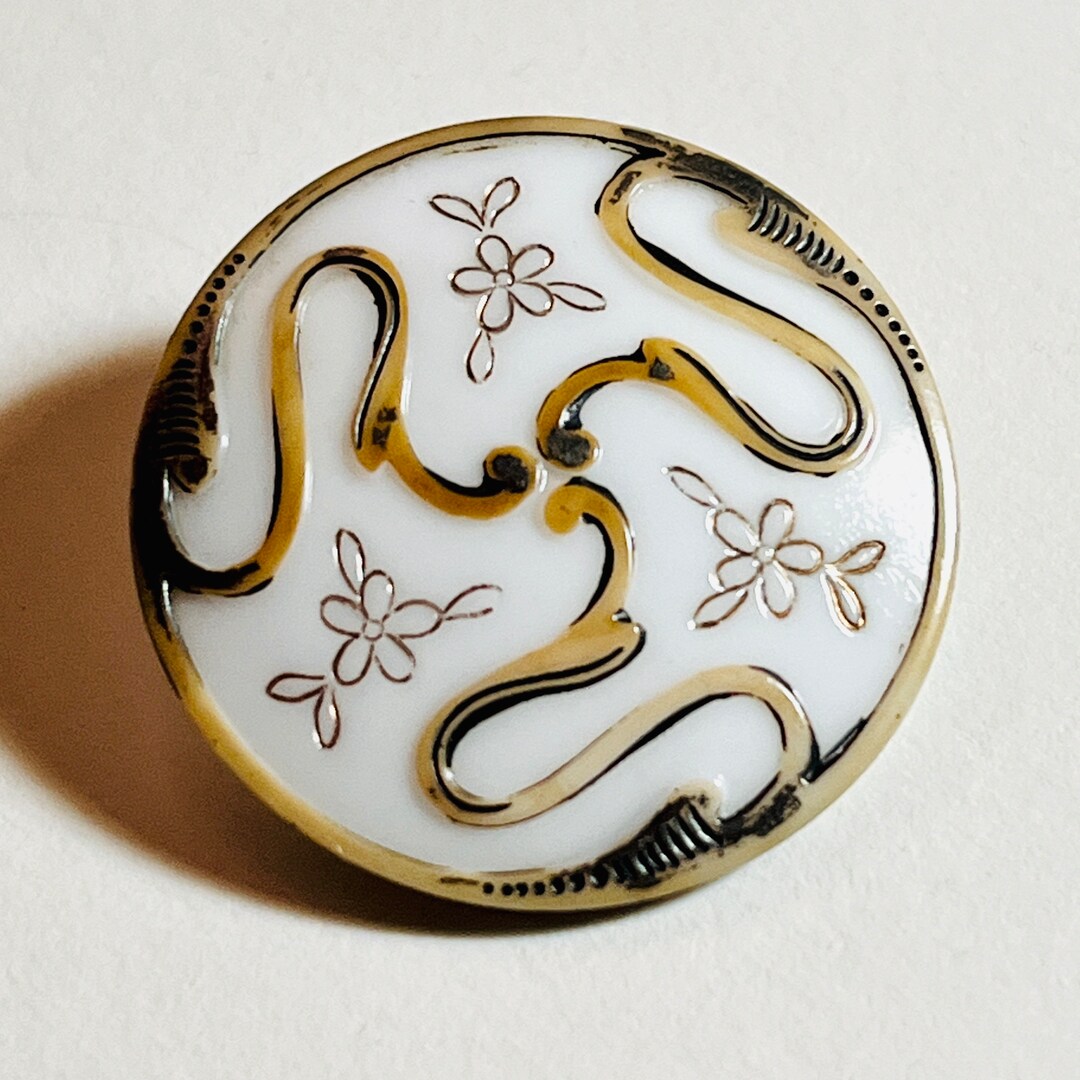 Victorian White Glass Button. Art Nouveau Floral. - Etsy