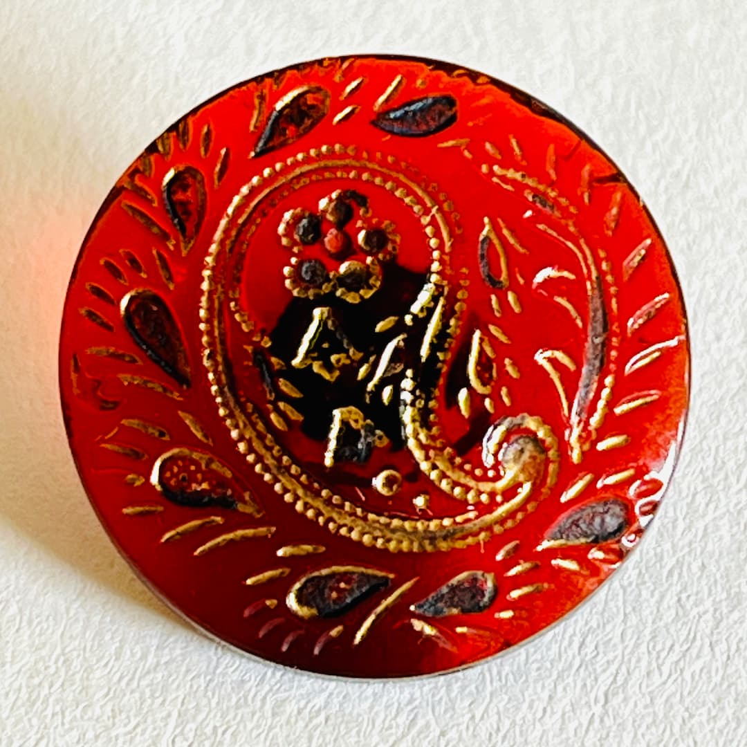 Antique Transparent Red Glass Button. Paisley. - Etsy