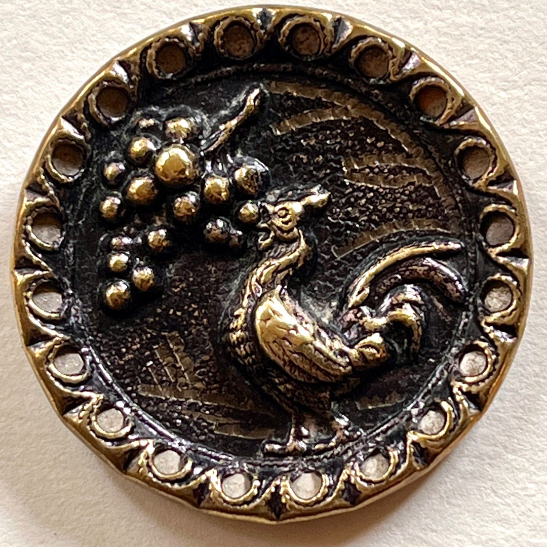 Antique Picture Button. Rooster and Grapes. - Etsy