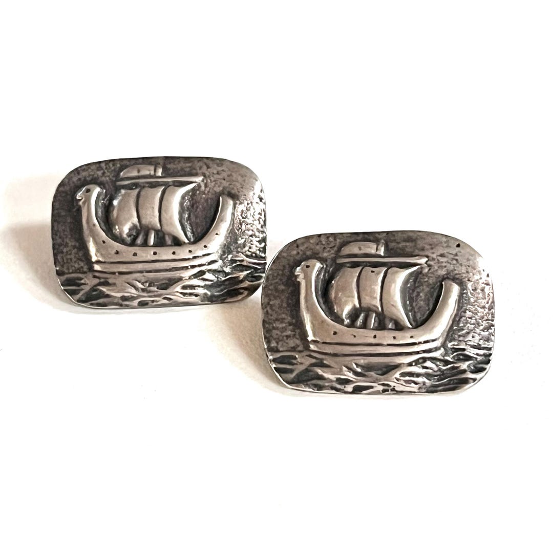 Pair of Antique Silver Viking Ship Buttons. - Etsy