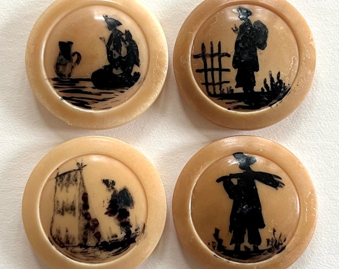 Set of 4 Vintage Tagua Nut Buttons. Silhouettes. Vegetable Ivory ...