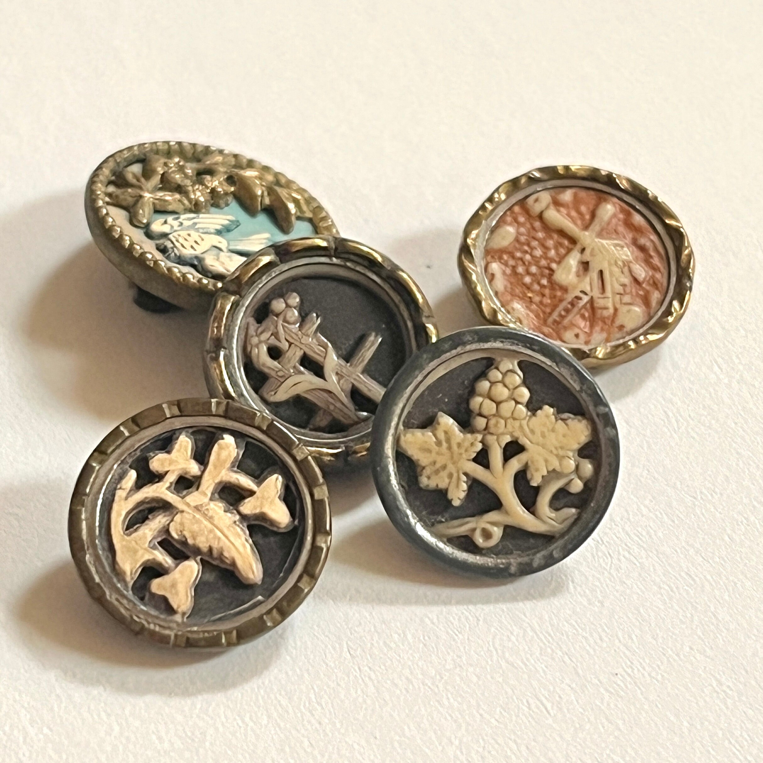 5 Small Assorted Antique Ivoroid Buttons. You get the 5 Buttons for the ...