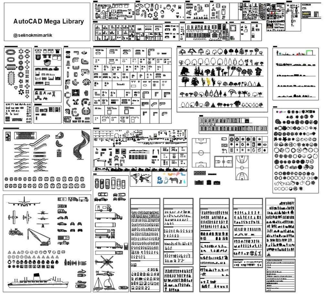 Autocad Huge Library Blocks Metric and Inch (imperial) Mega 2D Block ...