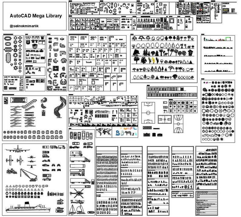 Autocad Huge Library Blocks Metric and Inch (imperial) Mega 2D Block ...