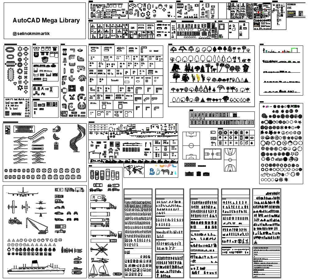 Autocad Huge Library Blocks Metric and Inch (imperial) Mega 2D Block ...