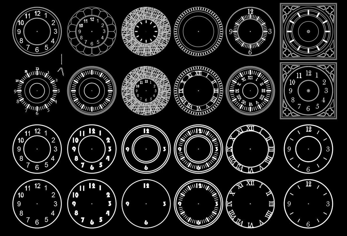 Clock Face Bundle Dxf,svg,dwg,pdf,clock Clipart,cricut Silhoutte,vector ...