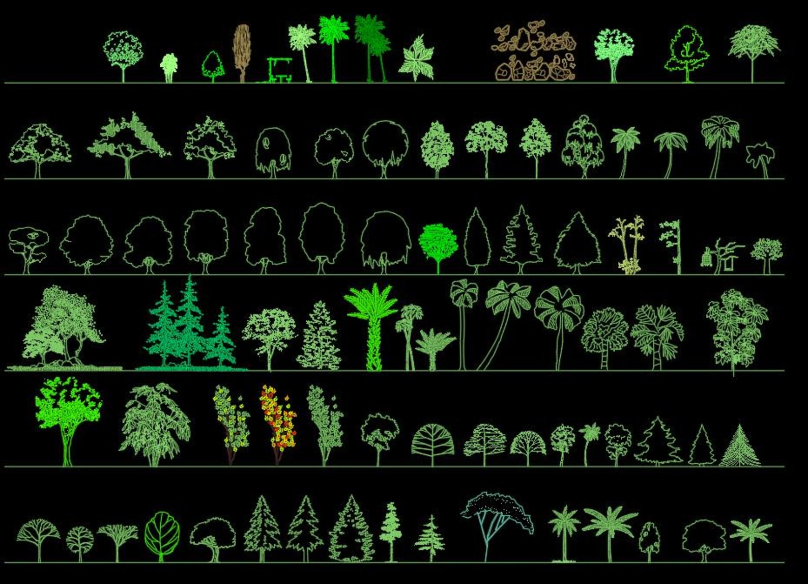 Color Tree Bundle Dwg and DXF Tree, Plant Blocks Templates for Designer ...