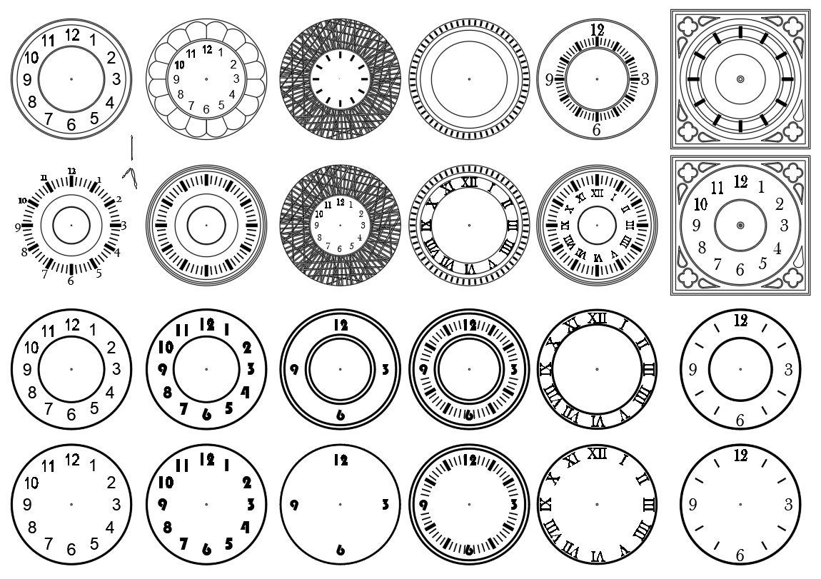 Clock Face Bundle Dxf,svg,dwg,pdf,clock Clipart,cricut Silhoutte,vector ...
