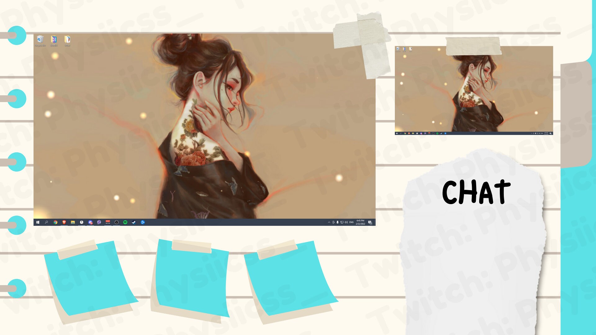 Animated Turquoise Notebook Themed Twitch Overlays With Pannels - Cute ...