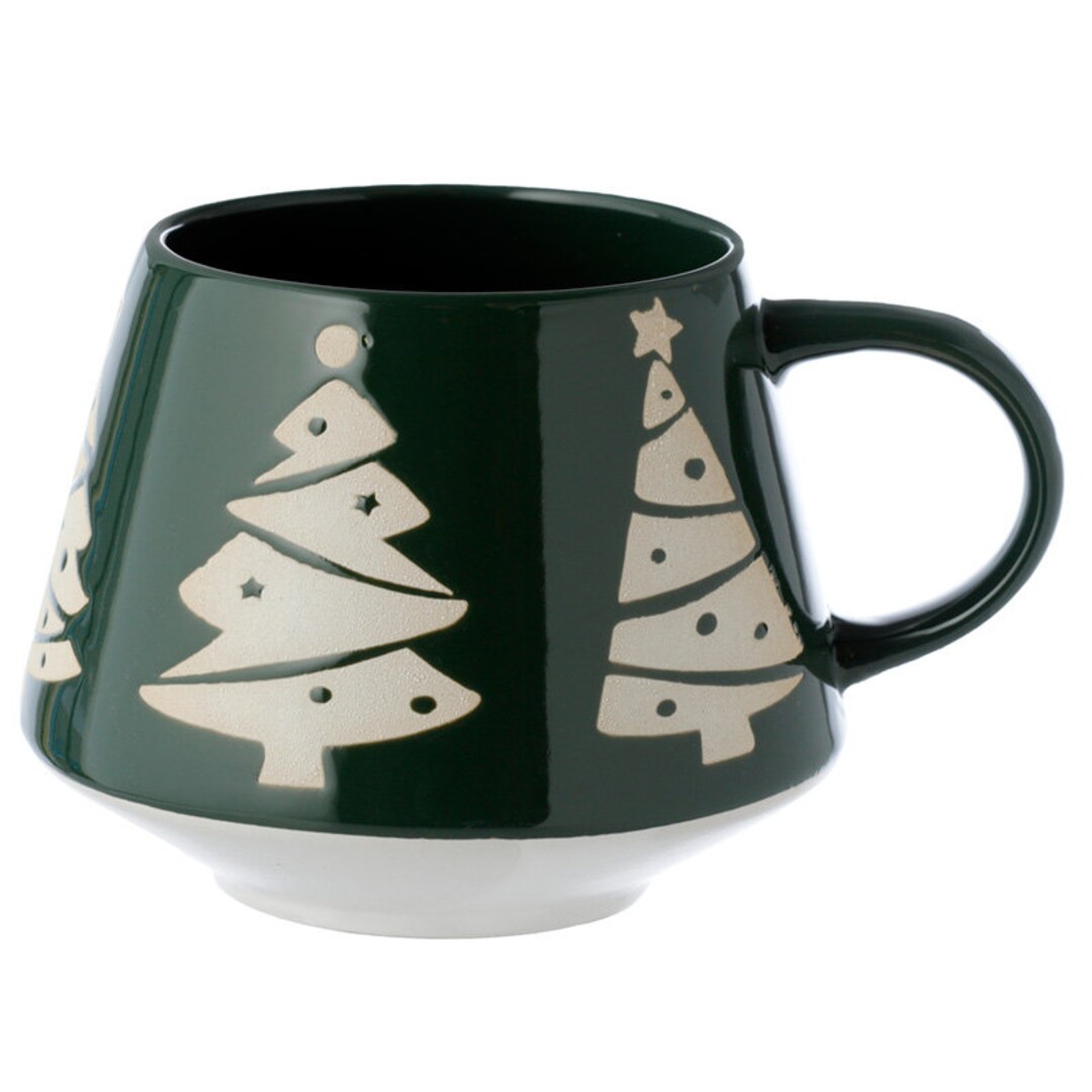 Christmas Gift Valentine's Day Gift Stoneware Mug Green Glaze Relief ...