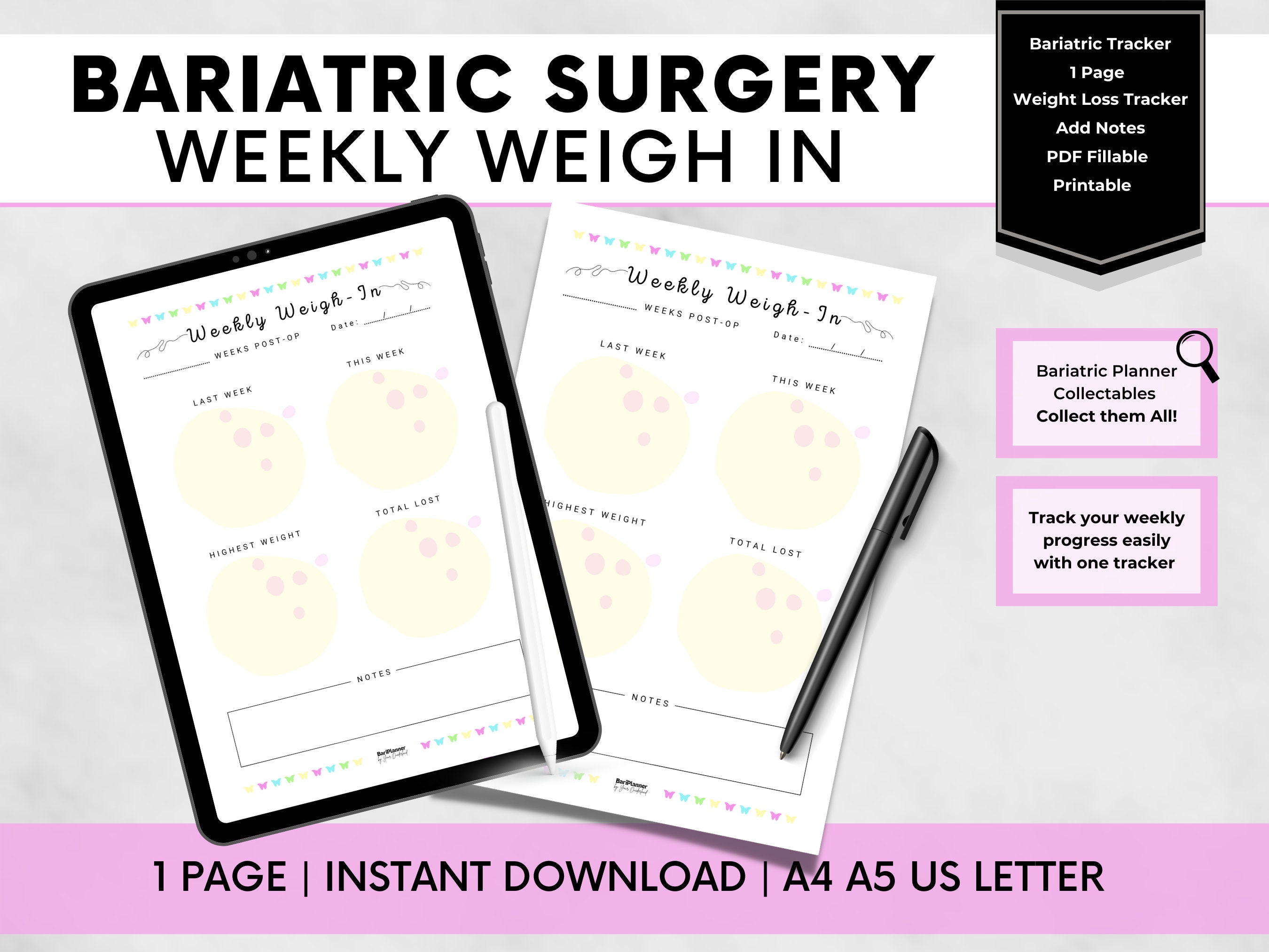 Bariatric Weight Loss Tracker, Gastric Sleeve Weekly Weigh-in Printable ...