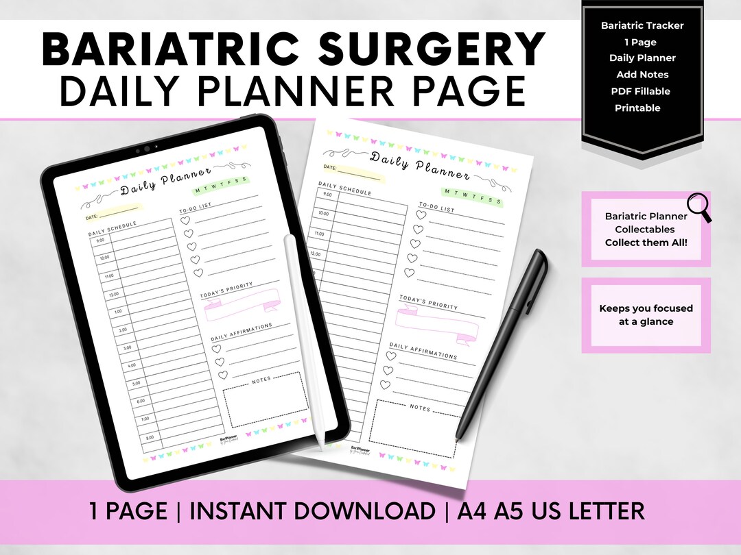 Bariatric Surgery Daily Planner, Gastric Sleeve Daily Overview, Gastric ...