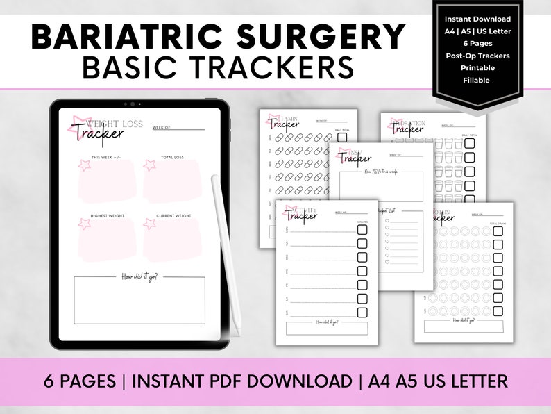 Bariatric Surgery Tracker Bundle, Weight Loss, Hydration, Vitamins ...