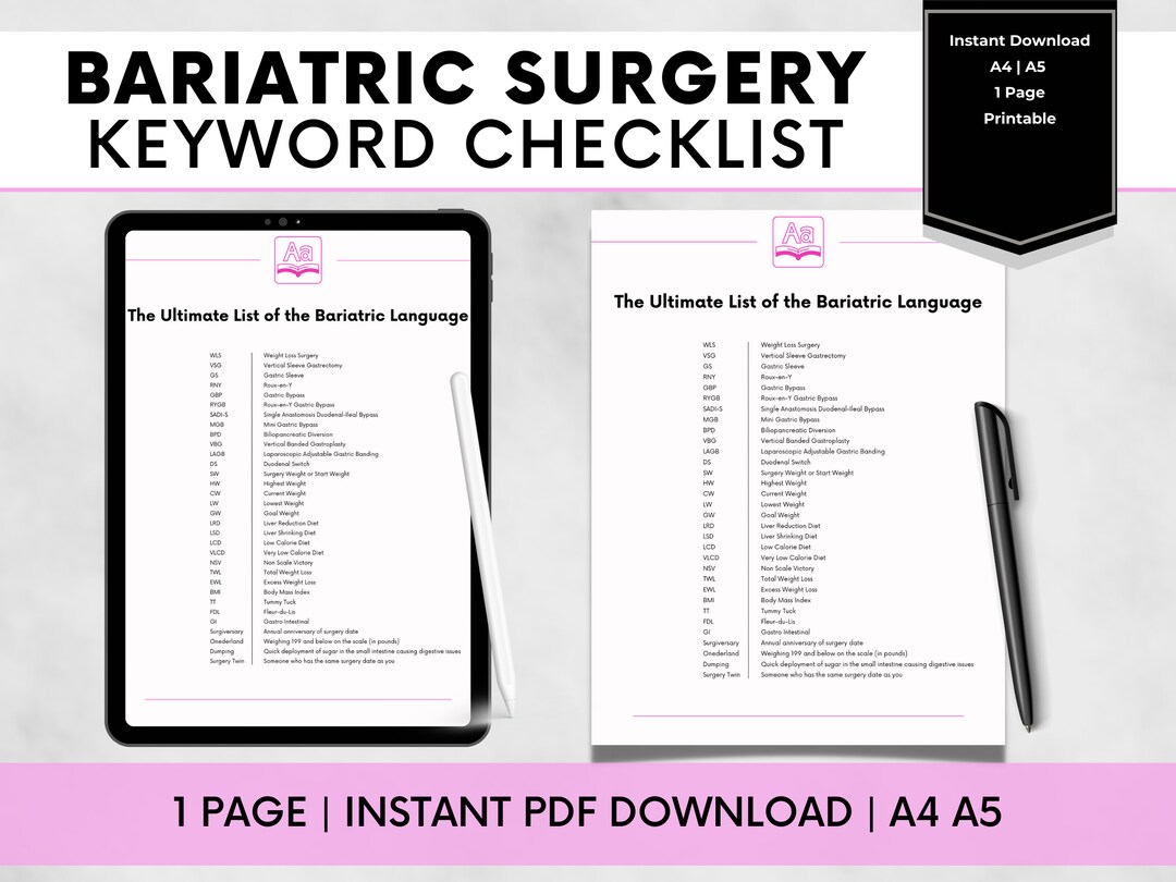 Bariatric Surgery Checklist, VSG Keyword List, WLS Acronyms ...