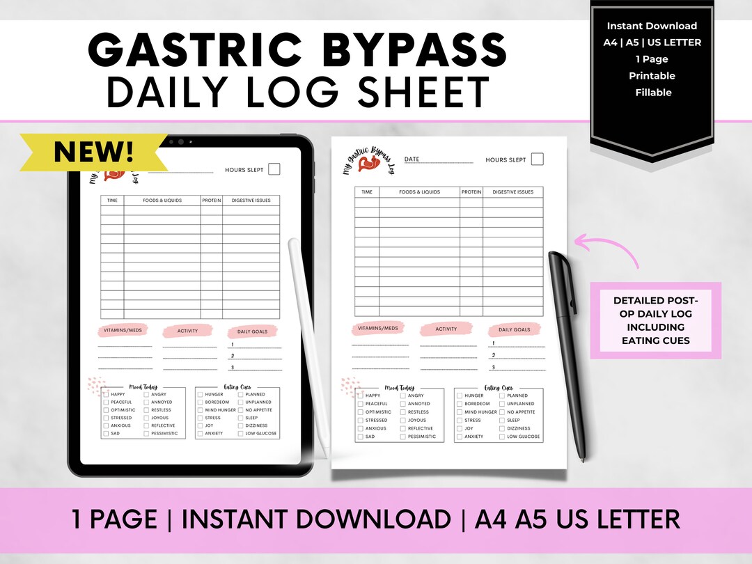 Gastric Bypass Daily Log, RNY Food Journal, Mood, Activity, Sleep ...