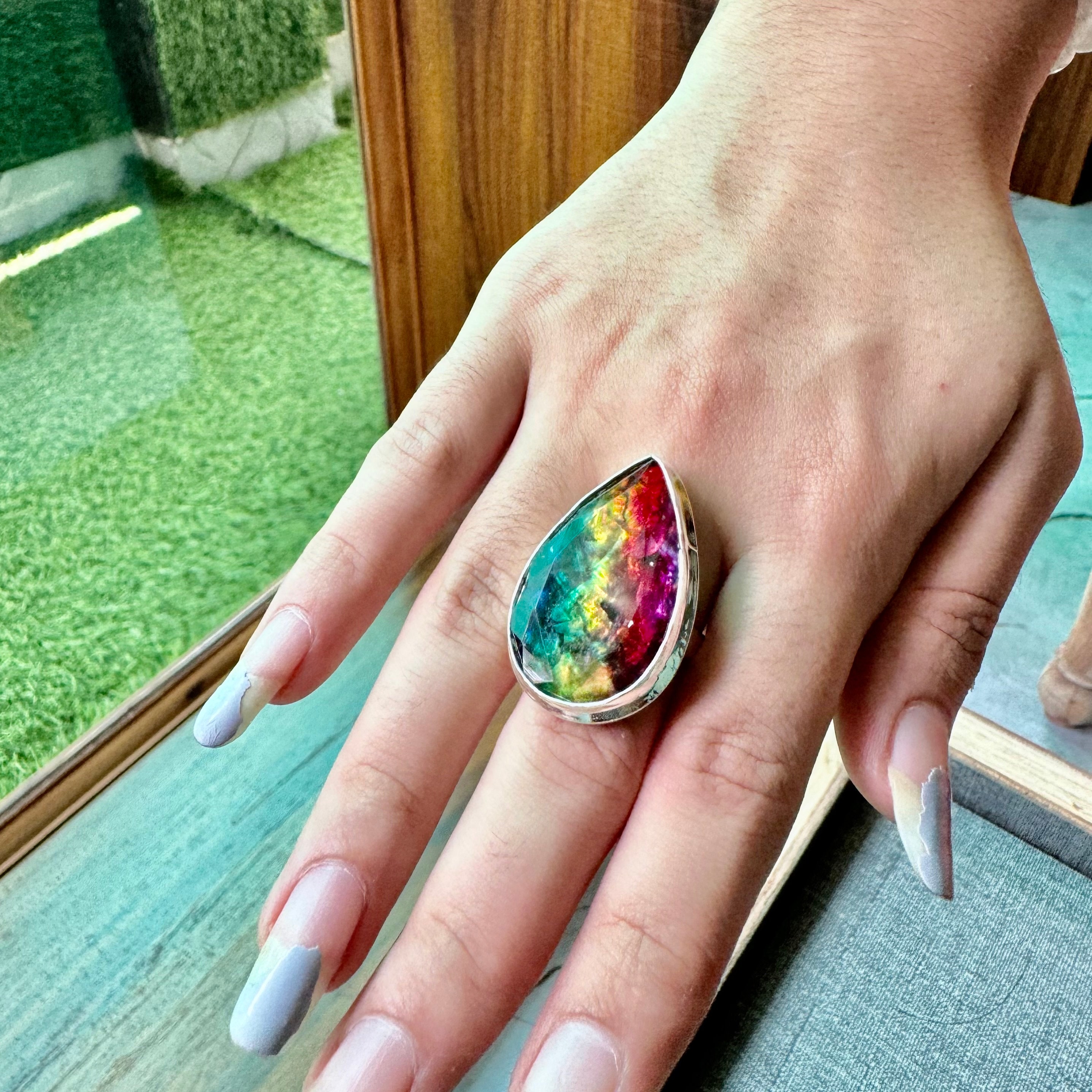 Ammolite Ring, Handmade Ring, 925 Sterling Silver Ring, Natural ...