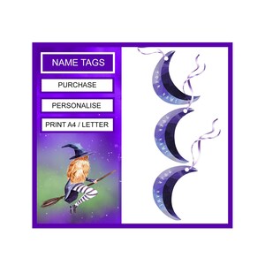 Editable Moon Name Tags, Instant Download Witch Party Printables ...
