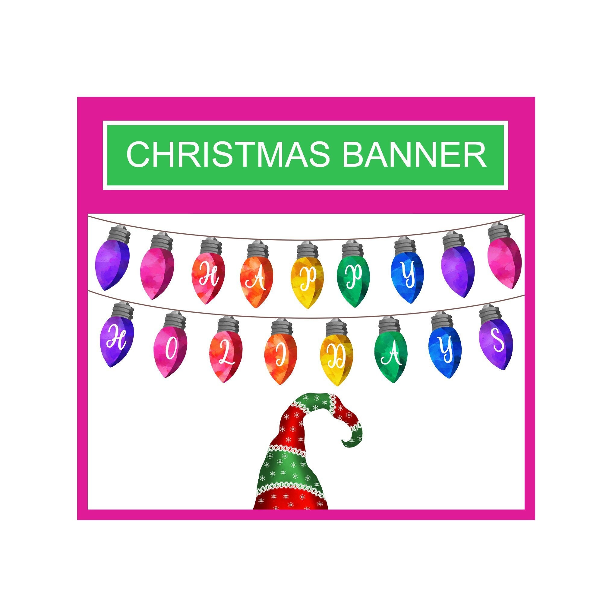 Christmas Lights Party Banner, Digital Download Xmas Party Printables ...
